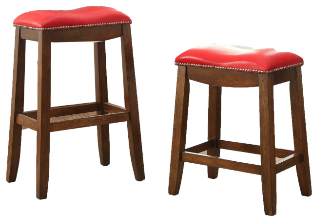 Delta Counter Height Stool, Set-2, Red PU and Oak - Contemporary - Bar Stools And Counter Stools ...