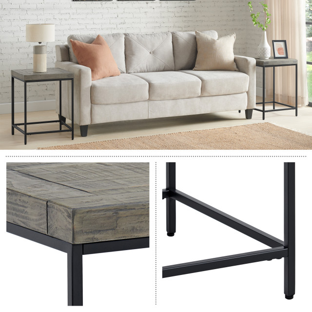End Table - Industrial Modern Side Table with Wood Top and Metal Frame ...