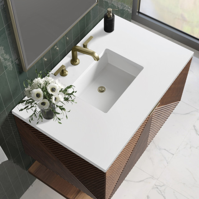 36" Modern Chestnut Floating Single Sink Bath Vanity Quartz, James ...