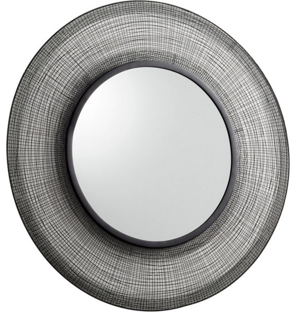 Modern Round Crosshatched Wall Mirror in Graphite Interwoven Wire ...