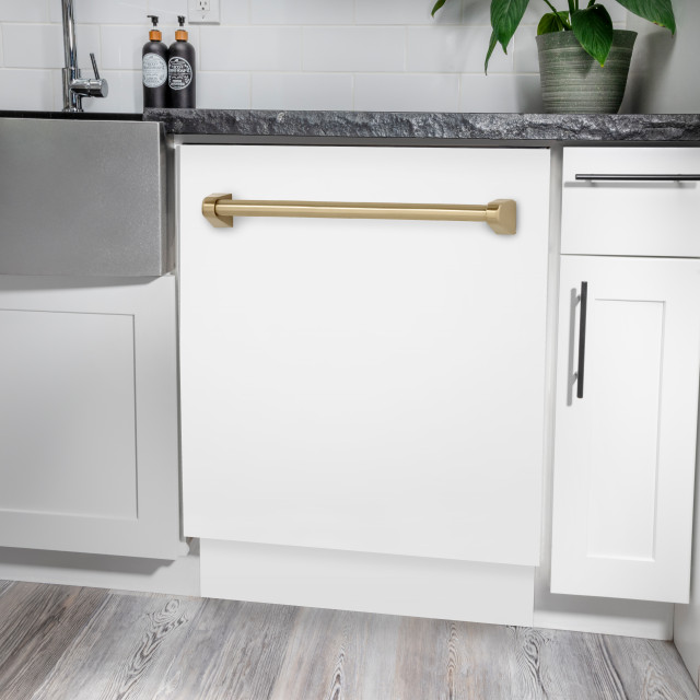 ZLINE 24" Tall Tub Dishwasher, White Matte With Gold Handle, DWVZ-WM-24 ...