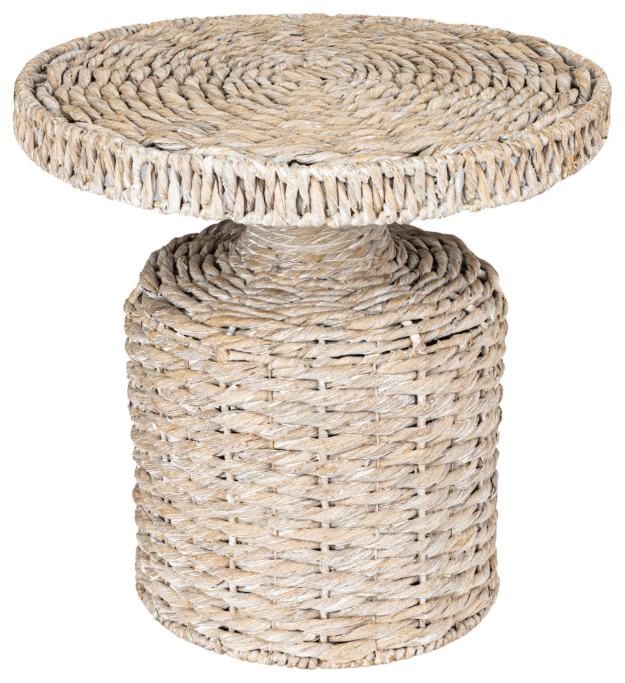 Hand-Woven Water Hyacinth Table, Whitewashed - Tropical - Side Tables ...