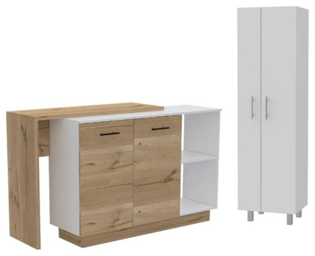Home Square 2-Piece Set with 2 Door Kitchen Island and Storage Cabinet ...