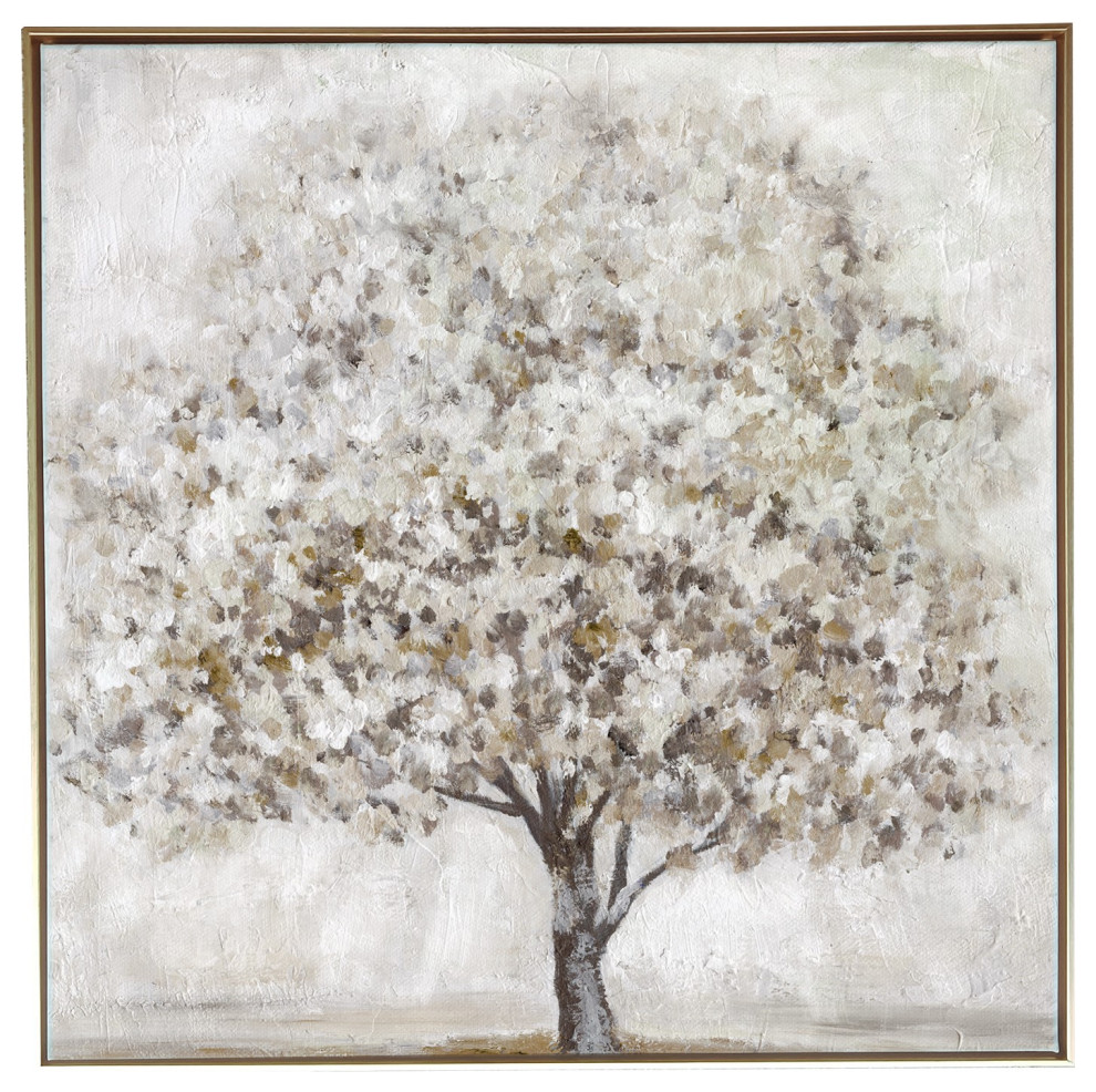 Neutral Gray and Tan Large Tree Canvas Wall Art - Contemporary - Prints ...