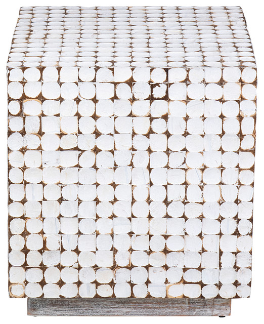 East at Main Covington White Coconut Shell Inlay Square Accent Table ...