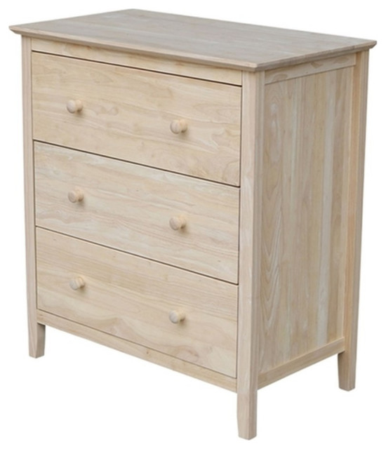 International Concepts Unfinished Solid Wood 3-Drawer Dresser Chest, 3 ...