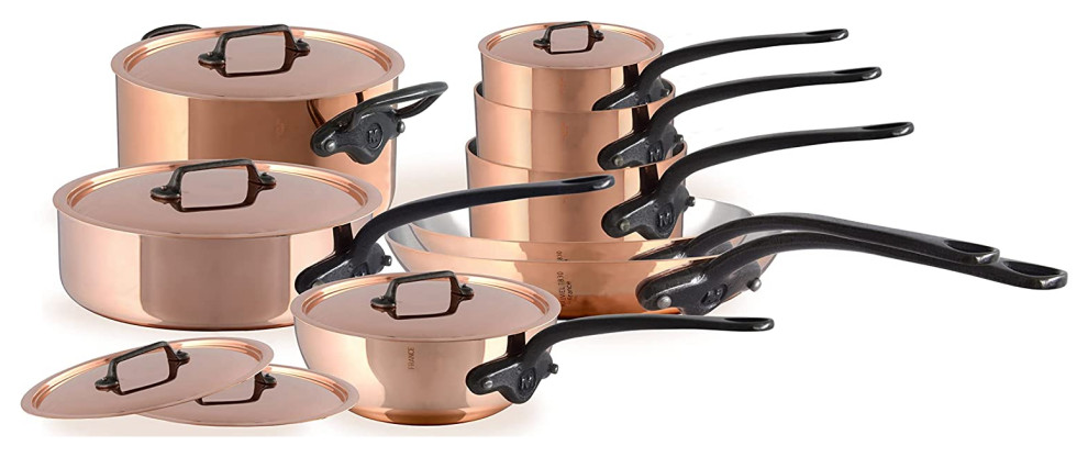 Mauviel M'150CI 1.5mm Copper 14-Piece Cookware Set With Cast Iron ...