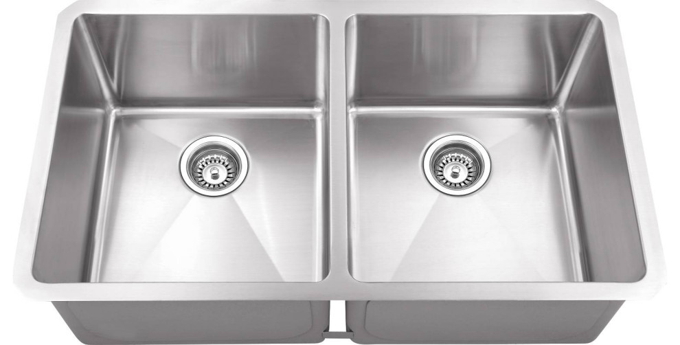 Stainless Steel 32" 16-Gauge Double Bowl 50/50 Split Undermount Kitchen ...