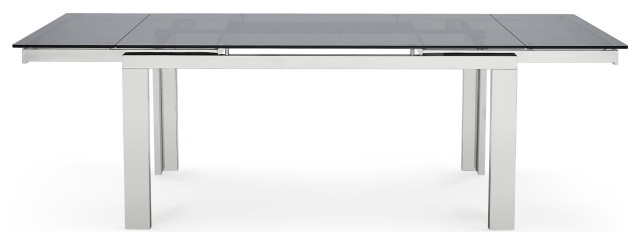 Modern Enzo 94 Inch Expandable Smoked Glass Dining Table Set with 10 ...