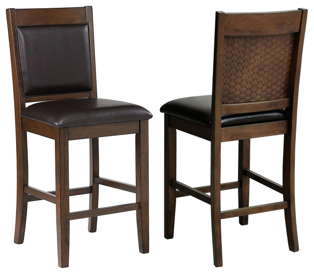 Dewey Upholstered Counter Height Chairs With Footrest, Set of 2 Brown ...