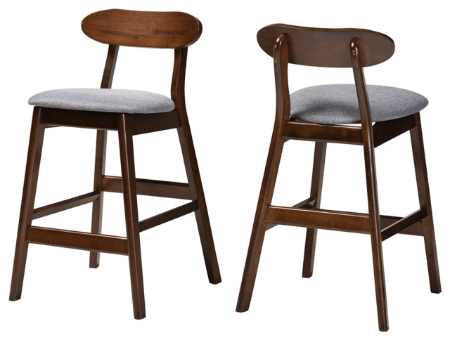 Modern Grey Fabric and Dirty Oak Finished Wood 2-Piece Counter Stool ...