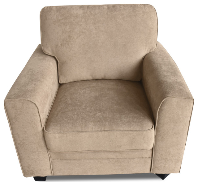 Fabric Upholstered Wooden Chair Welt Trim Pillow Backrest, Beige ...