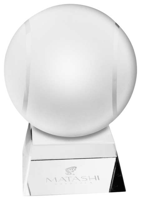 Crystal Paperweight with Etched Tennis Ball Ornament & Trapezoid Base ...