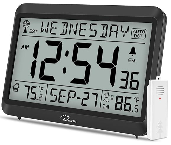 Atomic Clock with Indoor Outdoor Temperature, Self-Setting Digital Wall ...