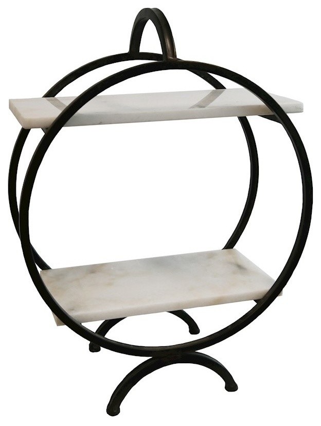 Sagebrook Home Round 2-Tier White Marble Table Shelf - Transitional ...