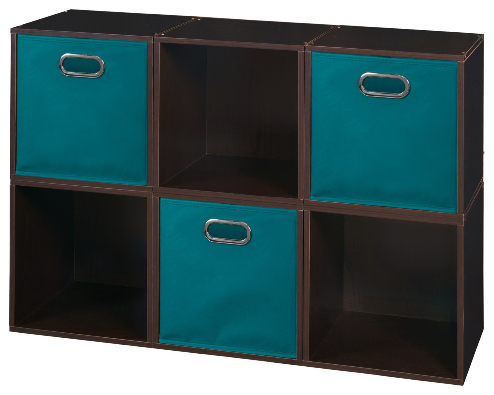 Niche Cubo Storage Set, 6 Cubes and 3 Canvas Bins, Truffle/Teal ...
