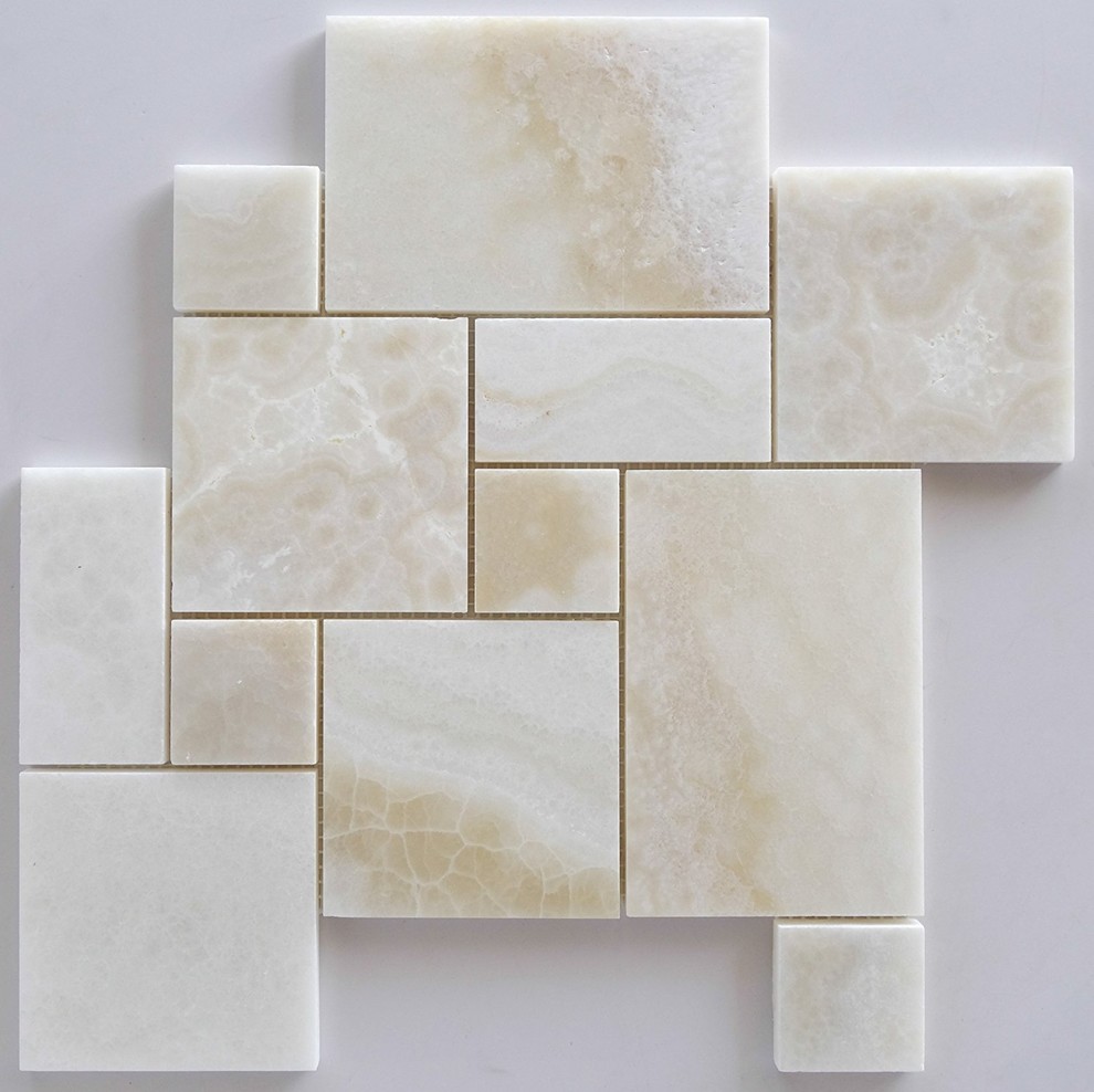 Premium White Onyx CROSS-CUT 4-Pieced OPUS Mini-Pattern Polished Mosaic ...