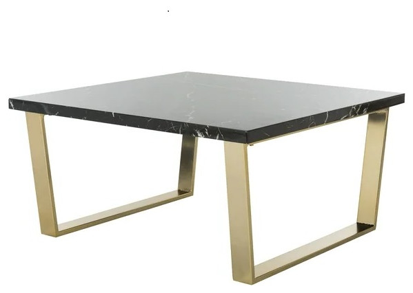 Modern Glam Coffee Table with Gold Legs and Black Faux Marble Top ...