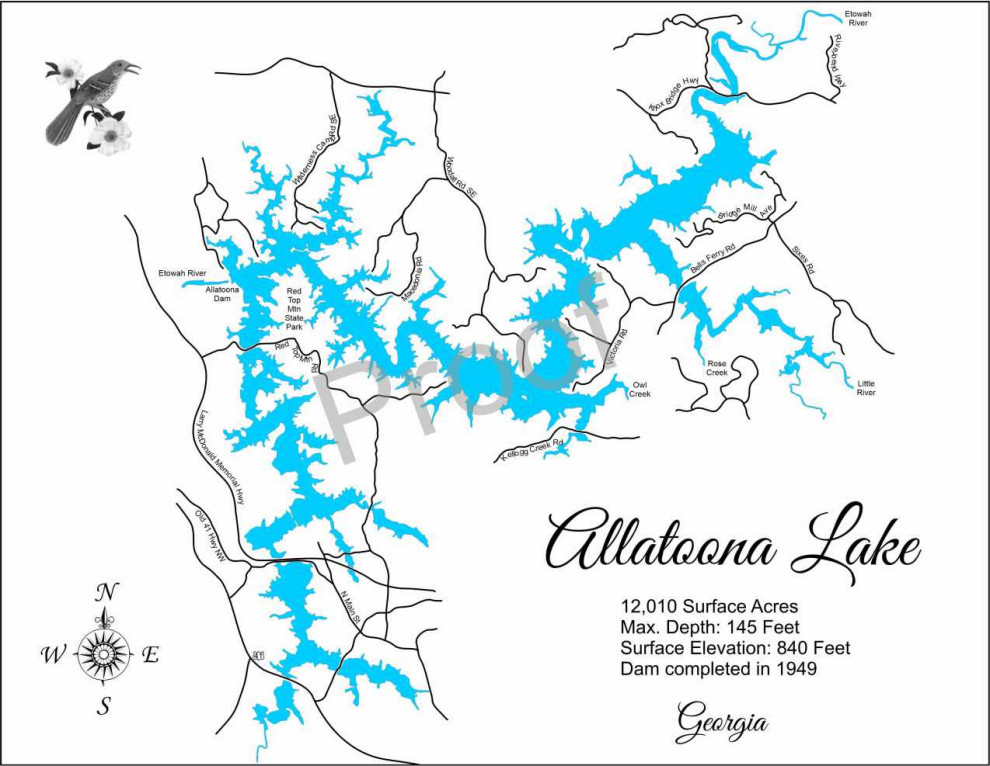 Allatoona Lake, GA - Laser cut wood map, Small - Contemporary - Wall ...