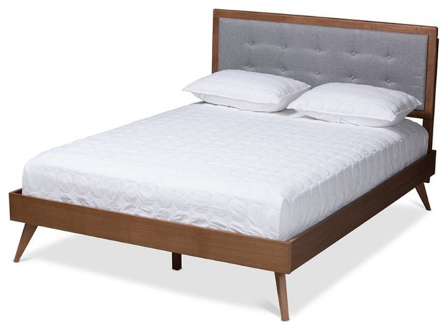 Baxton Studio Ines Mid-Century Wood and Fabric Queen Platform Bed ...