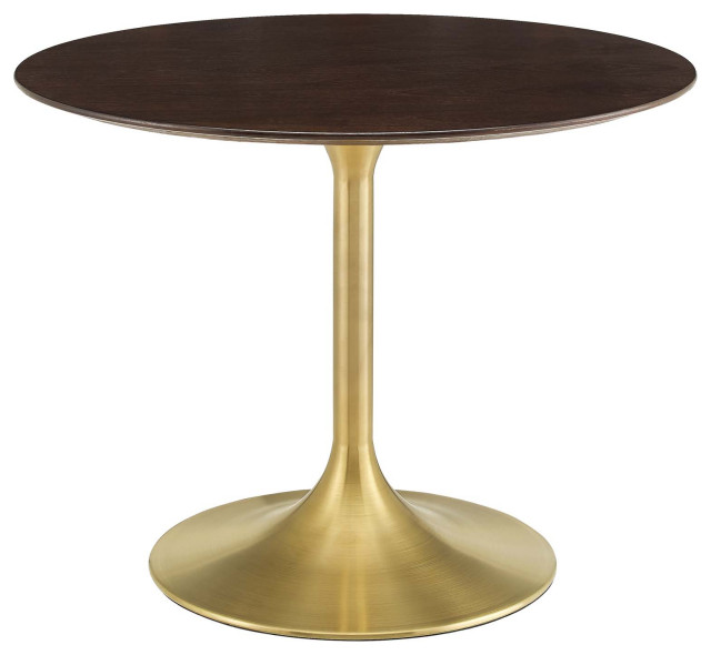 Dining Table, Round, Wood, Gold Dark Brown Brown Walnut, Cafe Bistro ...