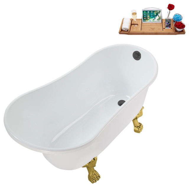 51'' Streamline N372GLD-BGM Soaking Clawfoot Tub and Tray With External ...