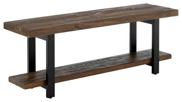 Rustic Storage Bench, Metal Frame with Pinewood Top and Open Shelf ...