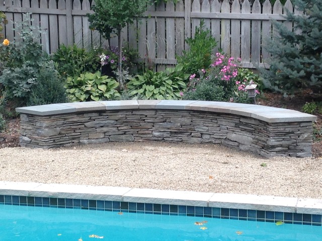 New England Style Stone Sitting Wall - Traditional - Landscape ...