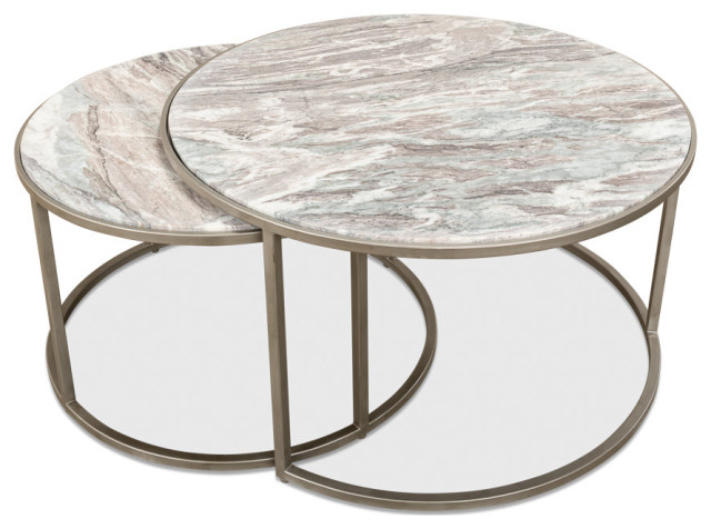 Set Of 2 Round Nesting Tables Marble Top - Contemporary - Coffee Table ...