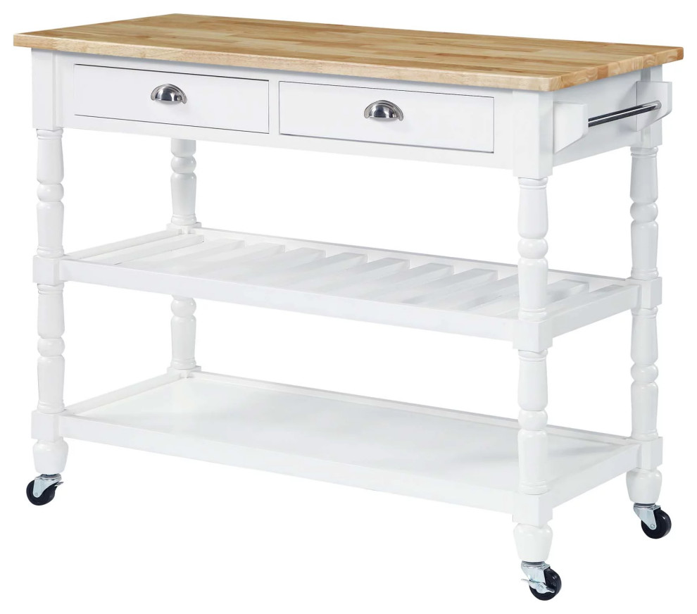 Traditional Kitchen Cart, Rubberwood Frame With Butcher Block ...