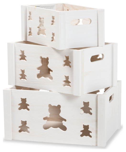 Gale Modern White 3-Piece Storage Crate Set - Rustic - Toy Organizers ...
