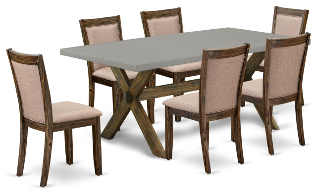 X797Mz716-7 7-Piece Dining Room Set, Rectangular Table and 6 Parson ...