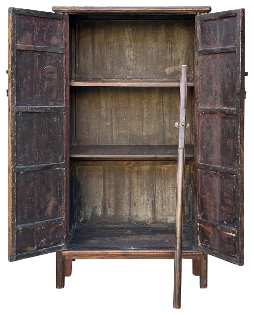 Chinese Vintage Brown Patina Simple Two Doors Noodle Storage Cabinet ...