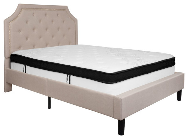 Flash Brighton Full Size Tufted Upholstered Platform Bed, Beige Fabric ...