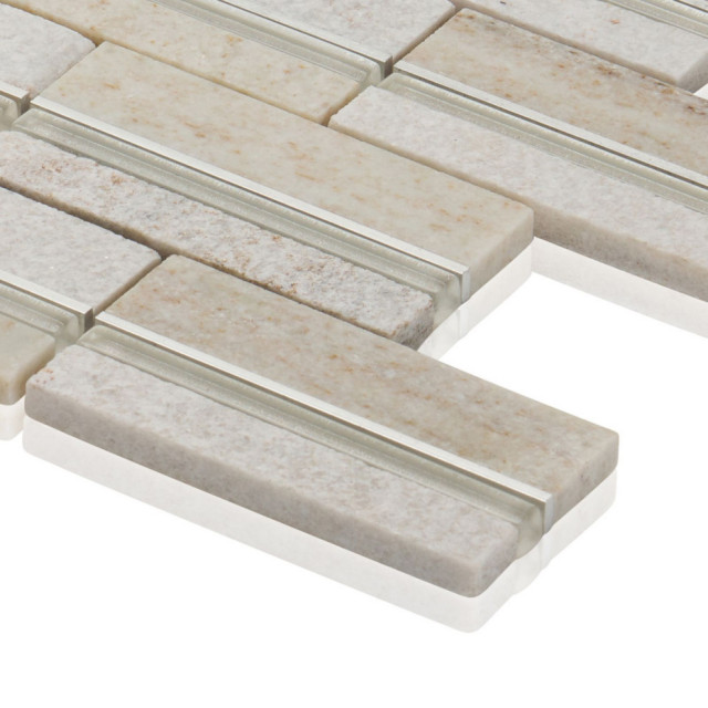 Modket Gray Quartzite Silver Metal Inlay Mosaic Tile Kitchen Backsplash ...