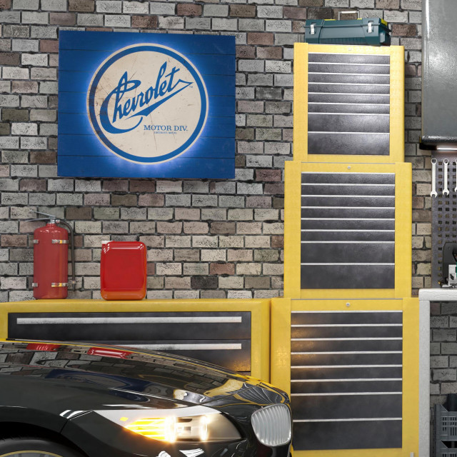 American Art Decor Vintage Chevrolet Motors Metal Backlit LED Sign, 15 ...