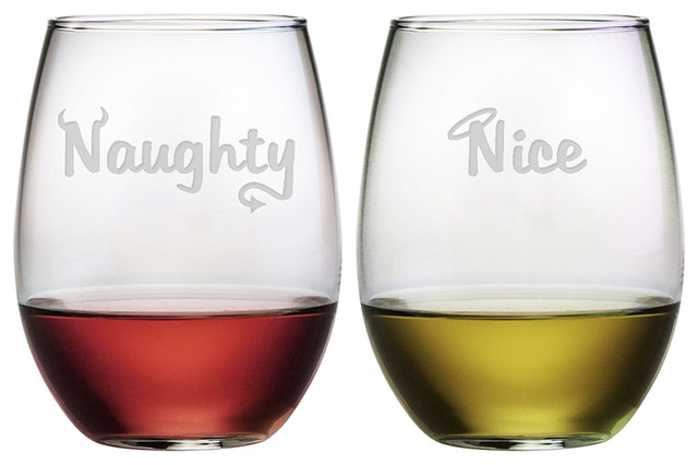 "Naughty" and "Nice" 2-Piece Stemless Wine Glass Set - Contemporary ...