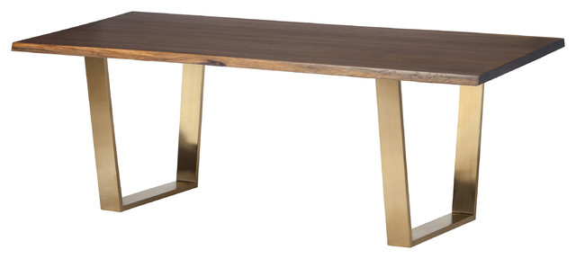 Long Dining Table With Brushed Gold Stainless Base - Contemporary ...