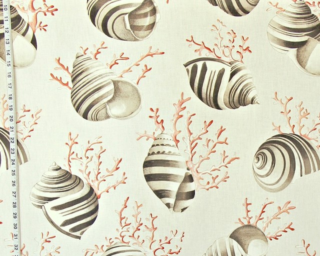 Seashell Red Coral Fabric Ocean, Standard Cut - Beach Style - Drapery ...