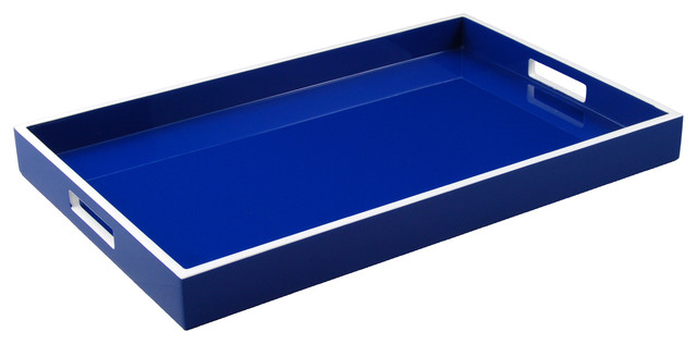 Lacquer Rectangle Tray, Blue and White - Contemporary - Serving Trays ...