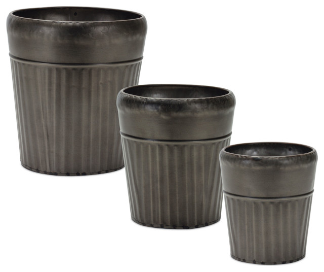 Decorative Metal Pot, 3-Piece Set - Industrial - Indoor Pots And ...