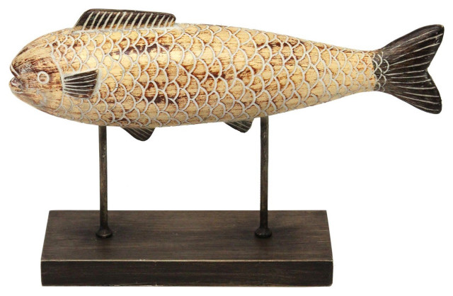 Wood Fish Table Top Sculpture - Beach Style - Decorative Objects And ...