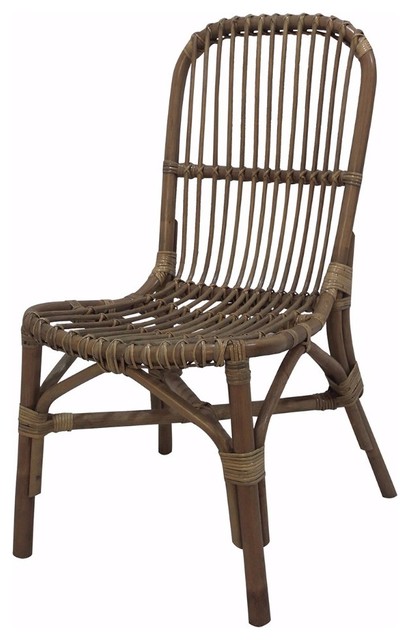 Elegantly Charmed Rattan Pole Chair, Brown - Tropical - Outdoor Dining ...