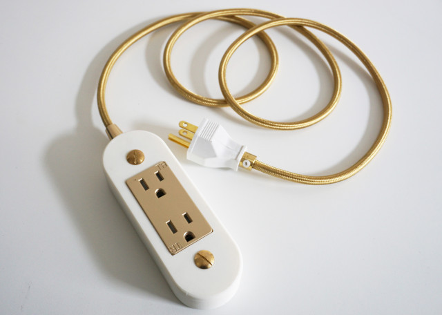 White & Gold Wall Outlet Extension Cord, 6 Foot - Midcentury ...