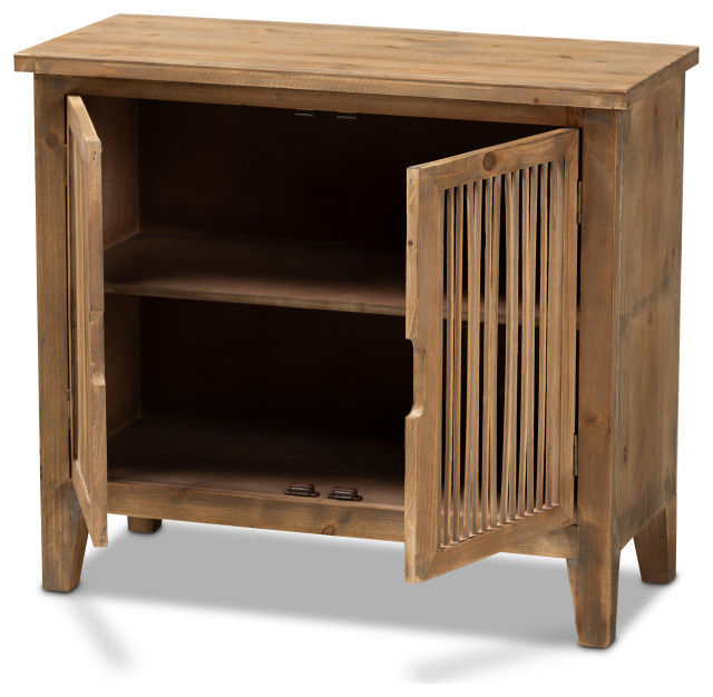 Clement Rustic Medium Oak Finished 2-Door Wood Spindle Accent Storage ...