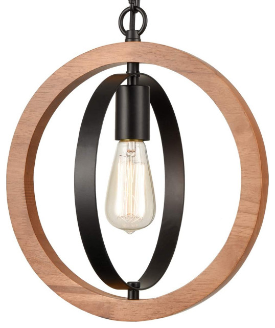 Farmhouse Wood Frame Pendant Light Fixture Round Circle Pendant ...