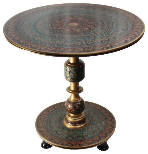 Natural Geo Rosewood Round Wooden 24" Accent Table Army Green ...