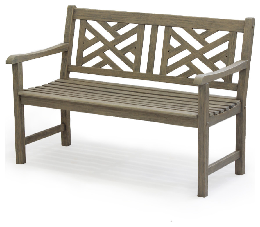 Rocca Weathered Teak Wood Outdoor Bench - Farmhouse - Outdoor Benches ...
