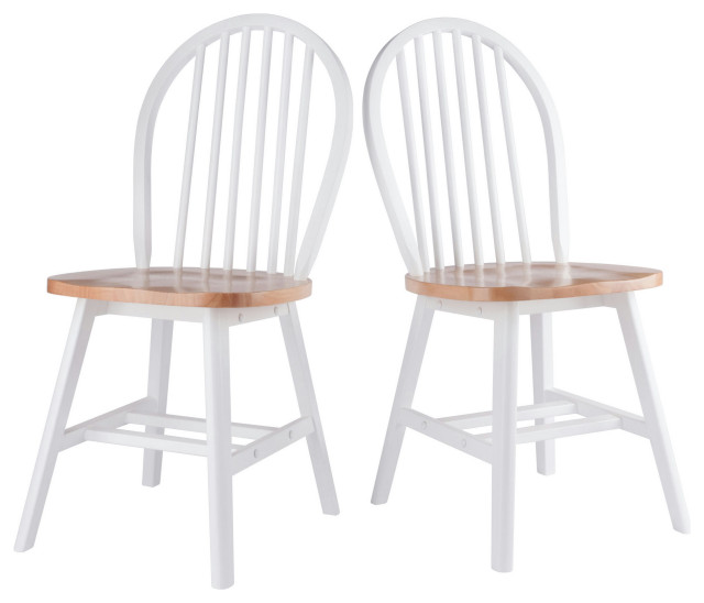 Windsor 2-Piece Chair Set, Natural and White - Midcentury - Dining ...