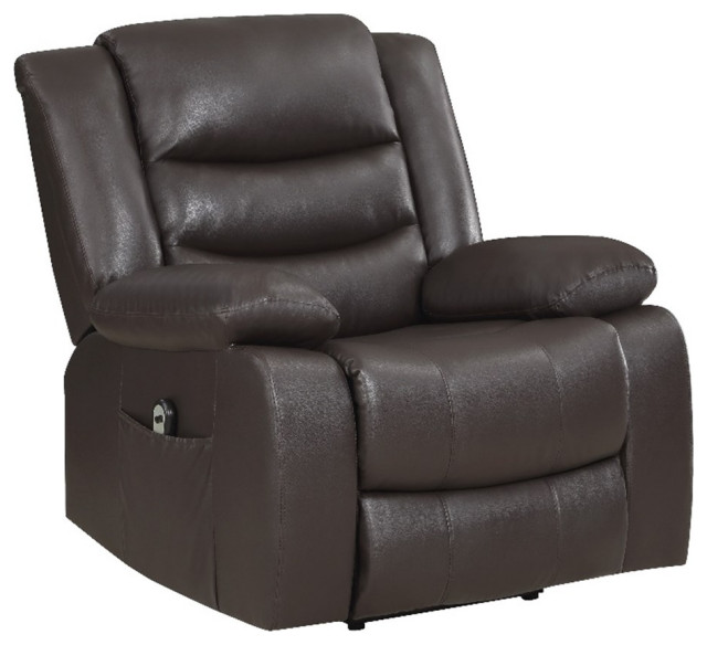 Pemberly Row Contemporary Faux Leather Power Lift Chair in Dark Brown ...